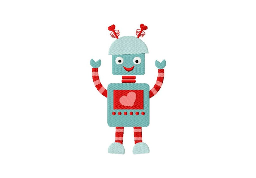 Heart Beeps Robot Machine Embroidery Design – Blasto Stitch