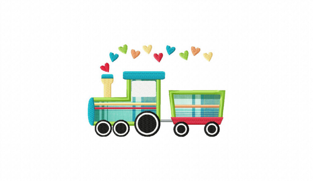 Hearts Train Available in Both Applique and Filled Stitch – Blasto Stitch
