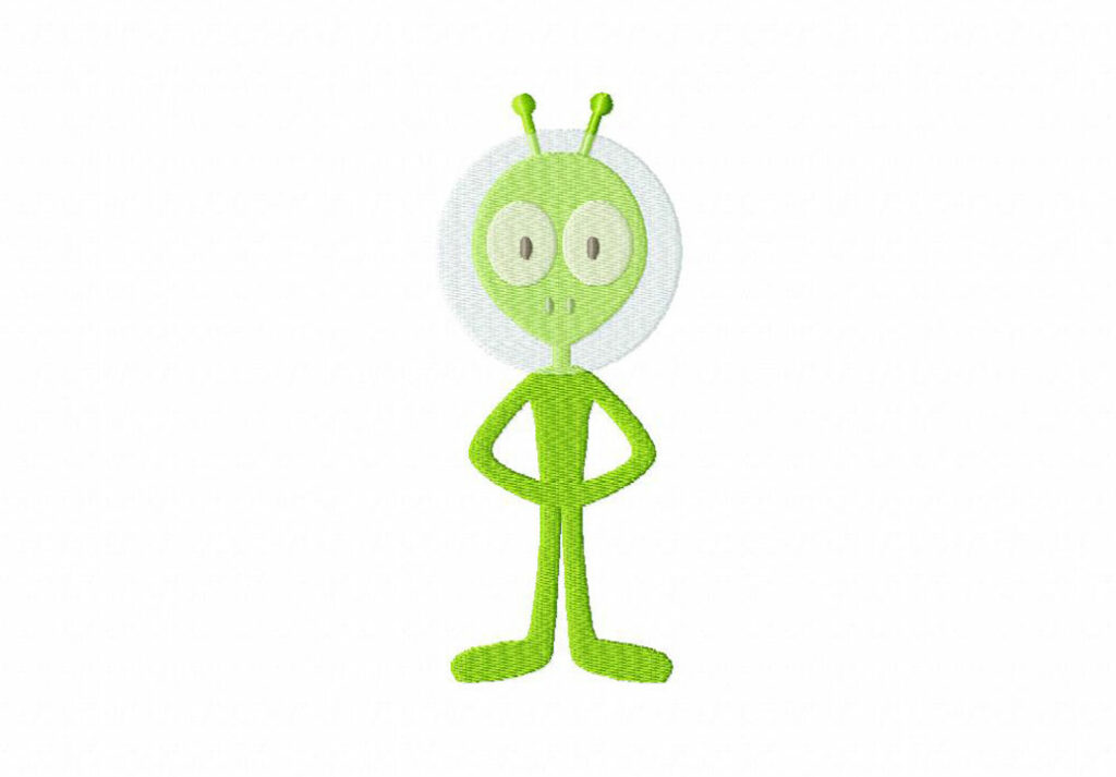 Green Alien Machine Embroidery Design – Blasto Stitch