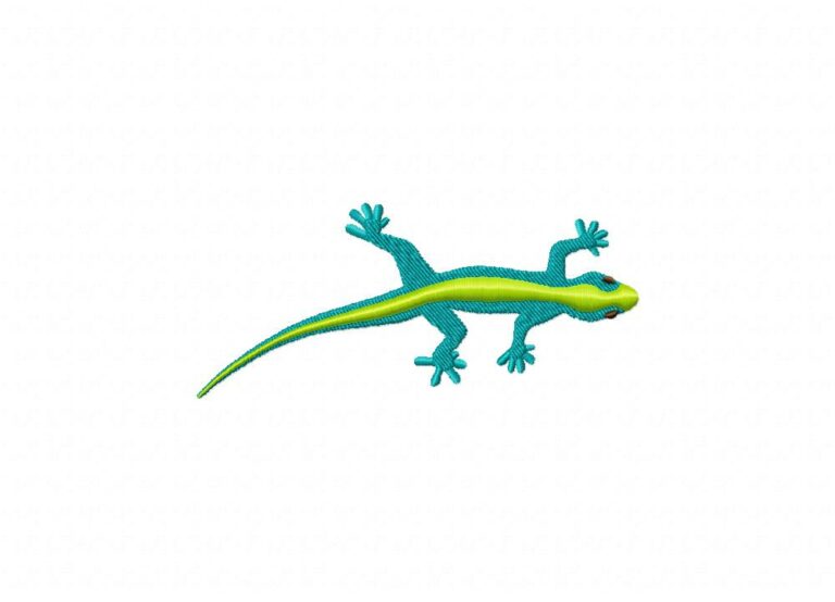Teal and Yellow Green Gecko Machine Embroidery Design – Blasto Stitch