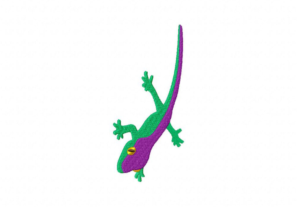 Green and Purple Gecko Machine Embroidery Design – Blasto Stitch