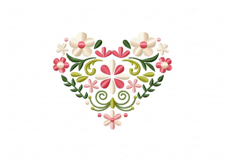 Spring Flower Heart Pink Machine Embroidery Design – Blasto Stitch