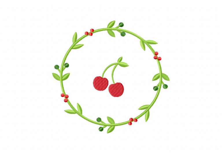 Cherry Wreath Machine Embroidery Design – Blasto Stitch