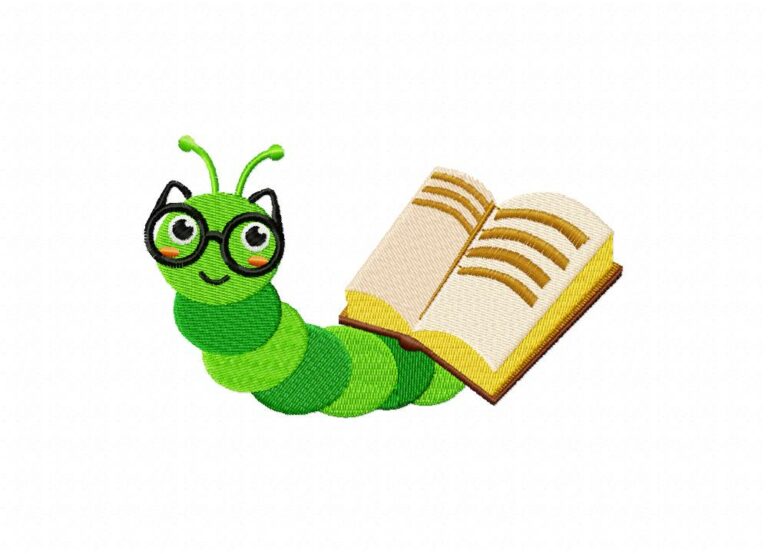 Clever Bookworm Embroidery Design – Blasto Stitch