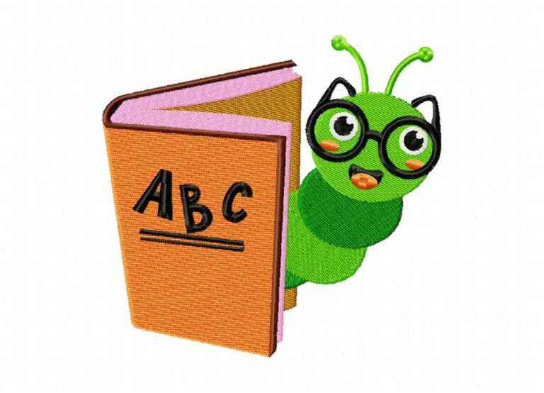 Adorable Bookworm Embroidery Design – Blasto Stitch