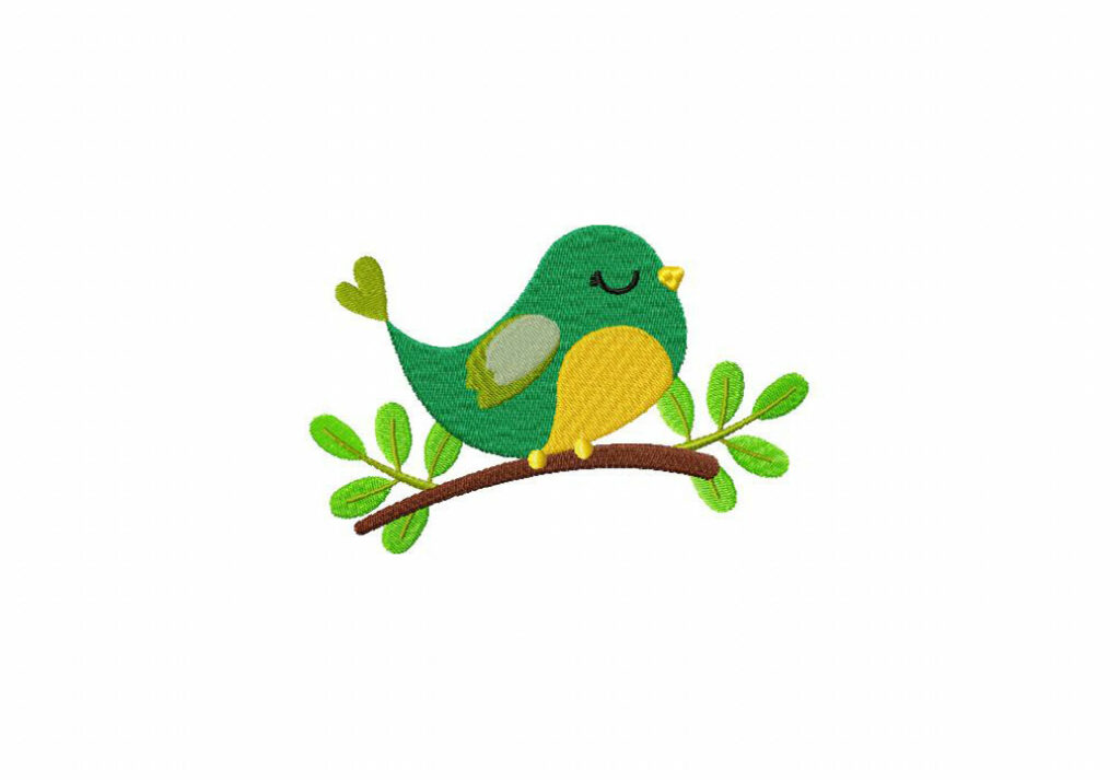 Green Bird in Branch of Tree Embroidery Design – Blasto Stitch