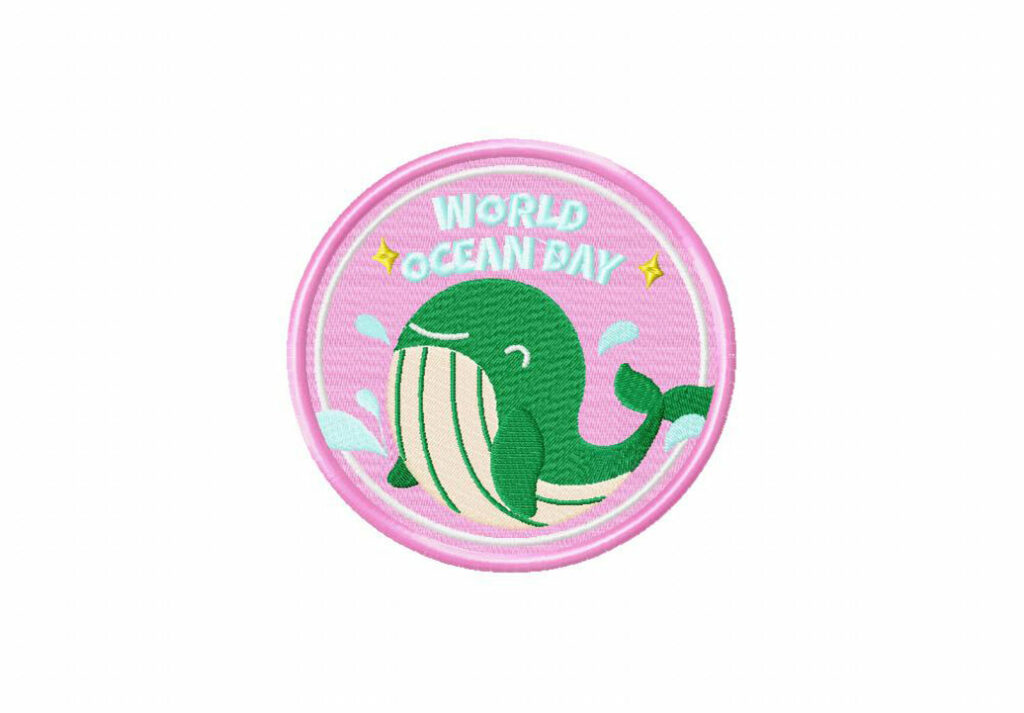 World Ocean Day Whale Badge Embroidery Design – Blasto Stitch