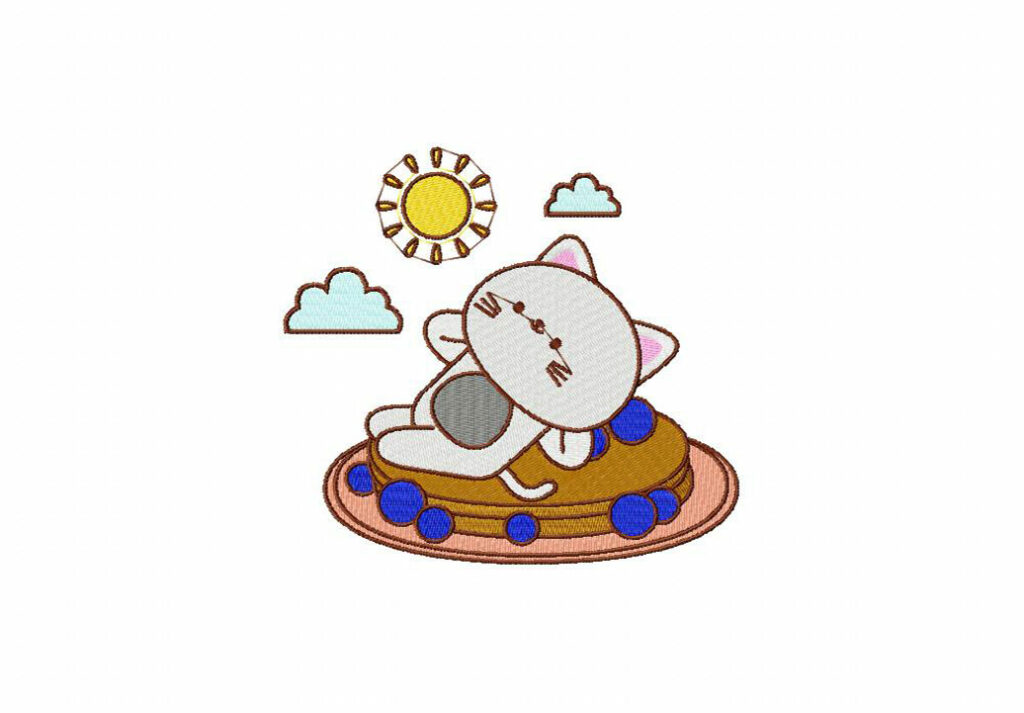 Sun Bathing Animated Cat Embroidery Design – Blasto Stitch