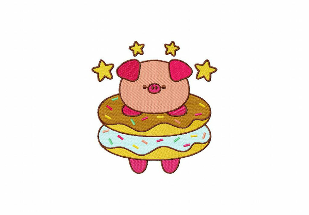 Cute Donut Pig Embroidery Design – Blasto Stitch